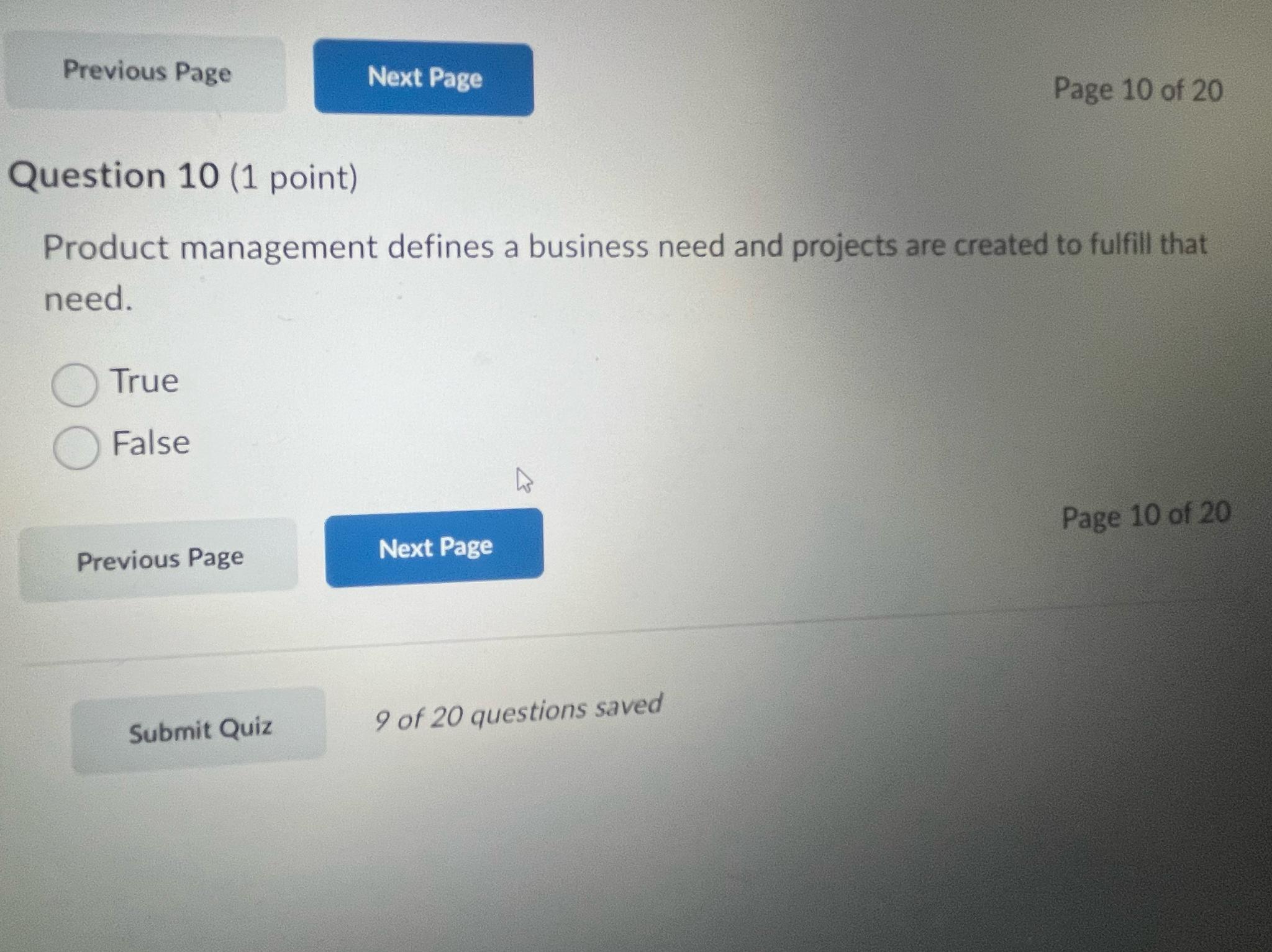 Solved Page 10 ﻿of 20Question 10 (1 ﻿point)Product | Chegg.com