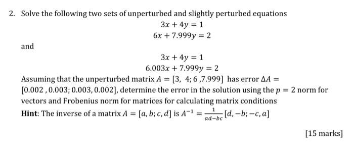 Solved 2. Solve the following two sets of unperturbed and | Chegg.com