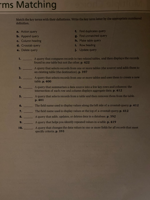 Solved ms Matching Match the key terms with their | Chegg.com