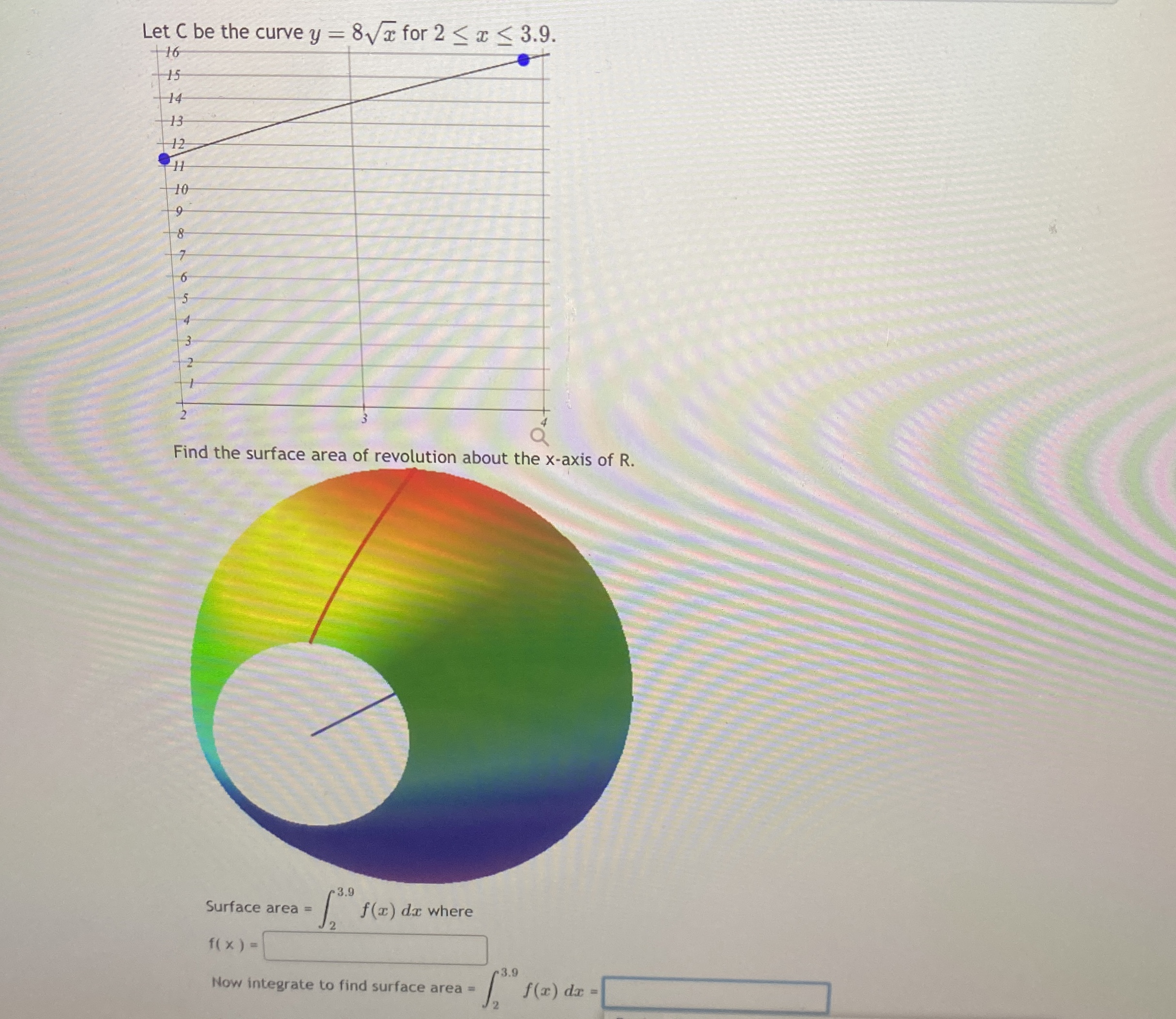 Solved rind the surface area of revolution about the x-axis | Chegg.com