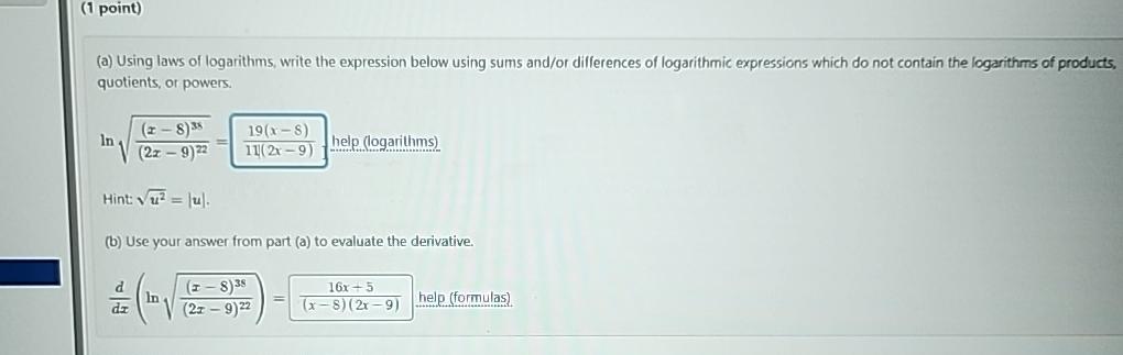 Solved (a) ﻿Using laws of logarithms, write the expression | Chegg.com
