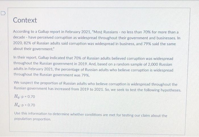 Solved D Context According to a Gallup report in February | Chegg.com
