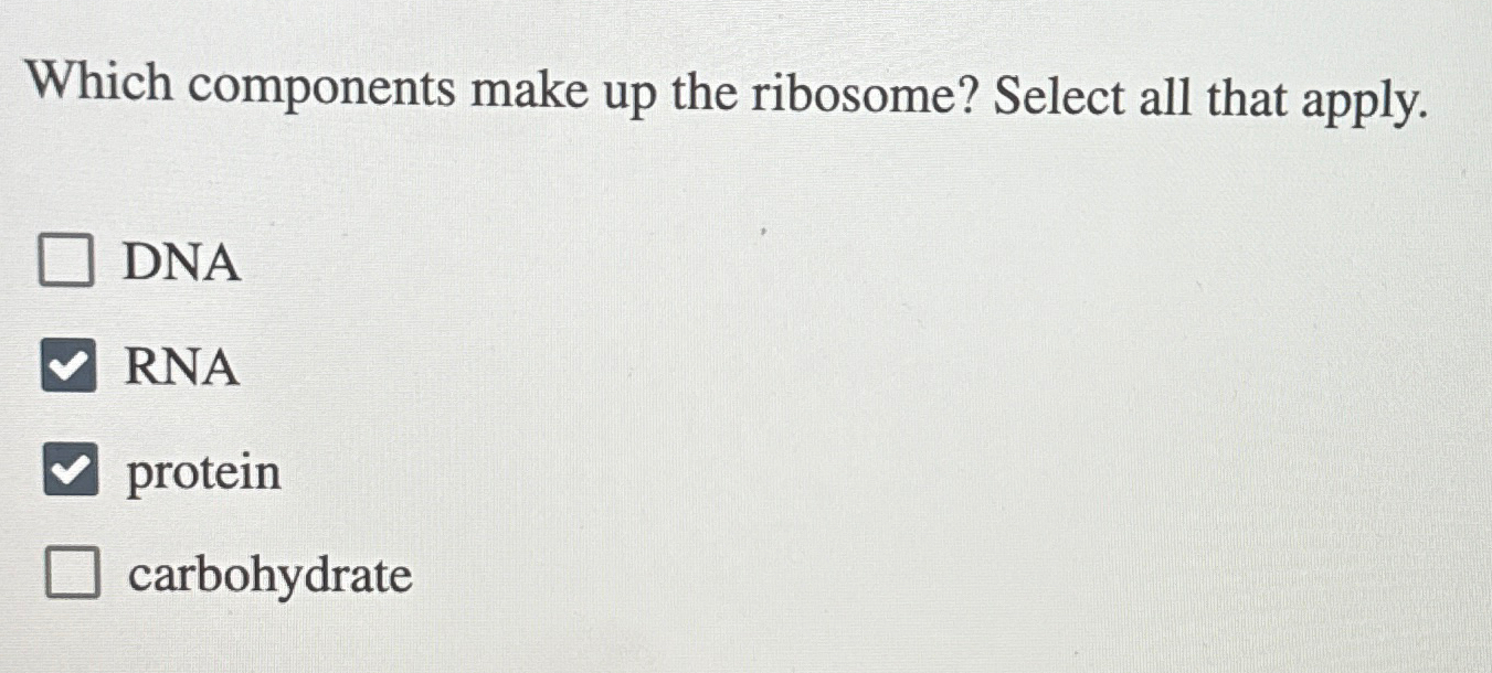 Solved Which components make up the ribosome? Select all | Chegg.com
