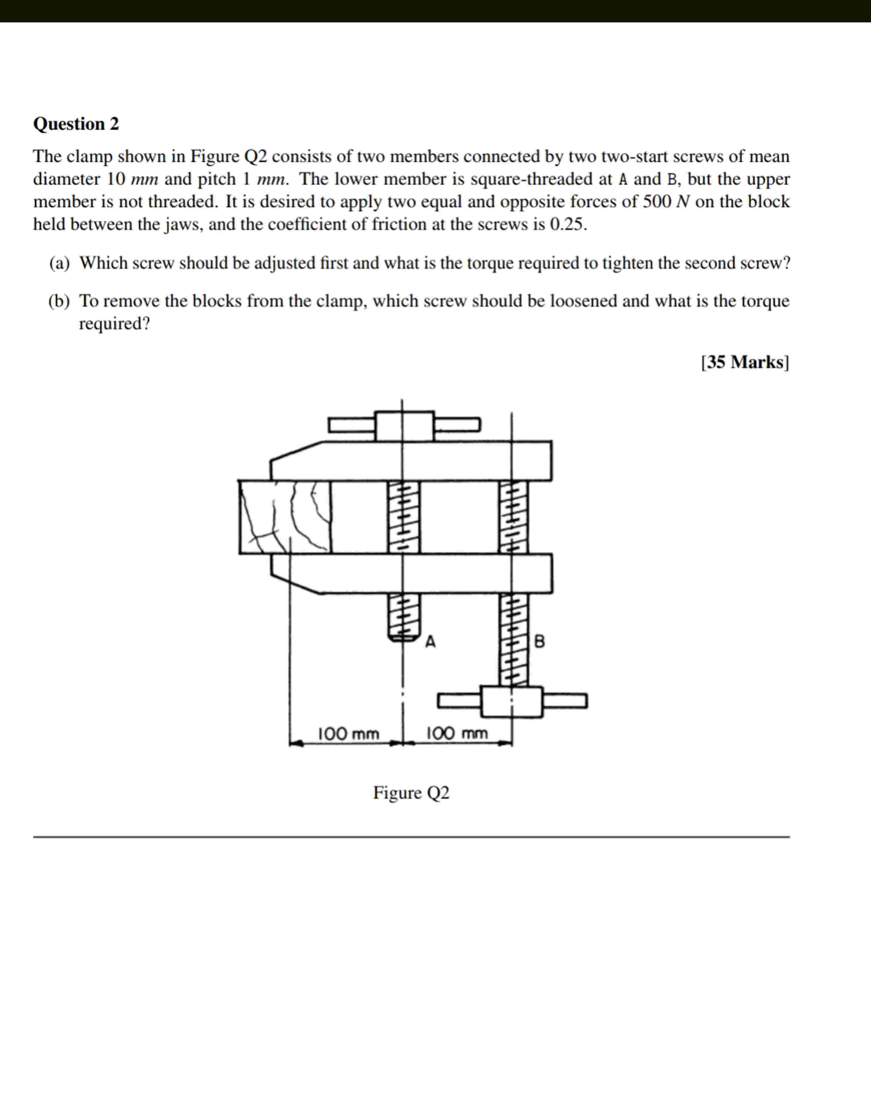 Solved Question 2The clamp shown in Figure Q2 ﻿consists of | Chegg.com