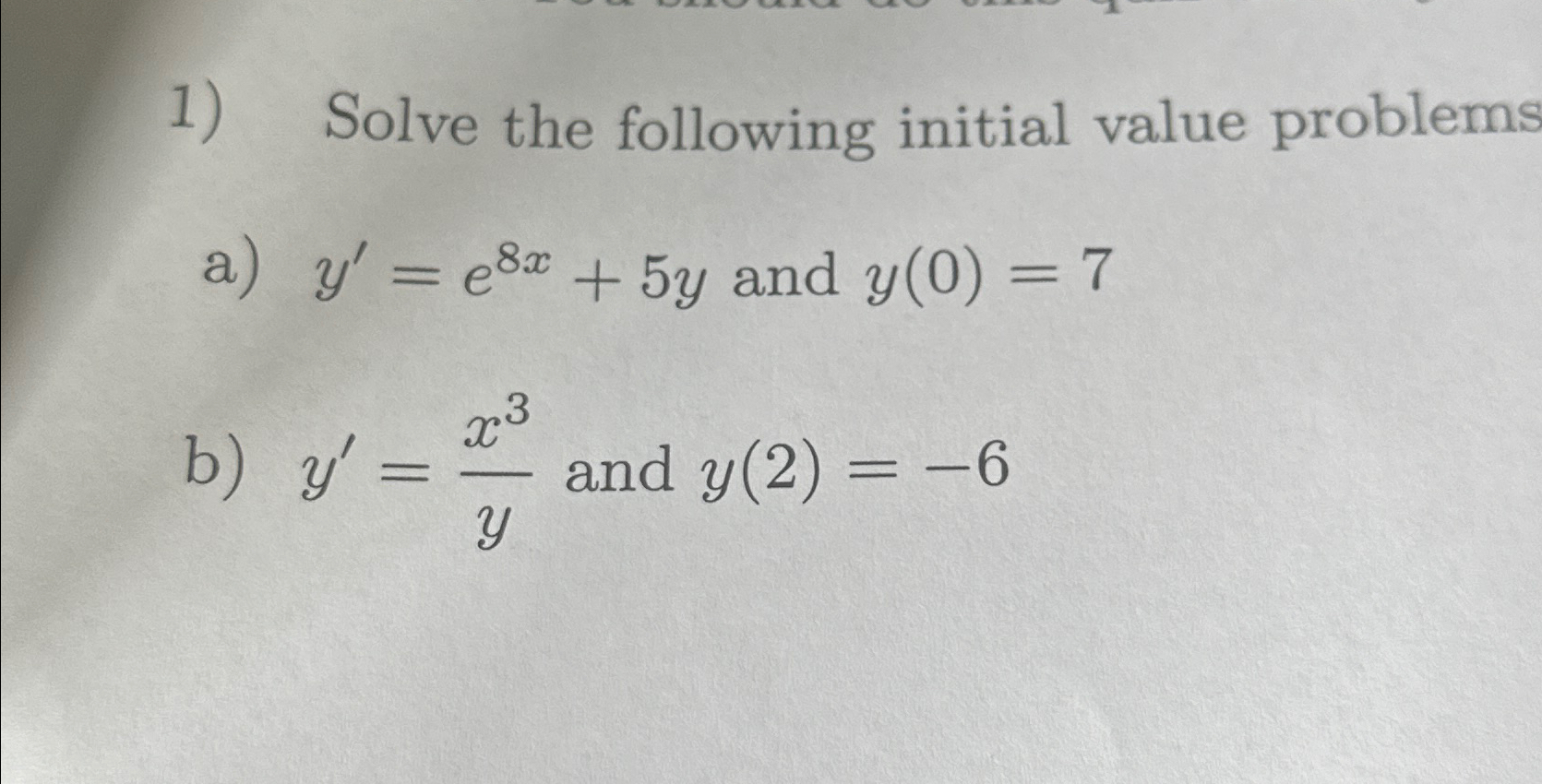 Solved Solve the following initial value | Chegg.com