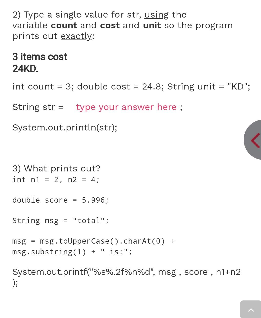 Solved 2) Type a single value for str, using the variable | Chegg.com