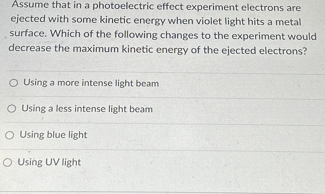 Solved Assume that in a photoelectric effect experiment | Chegg.com