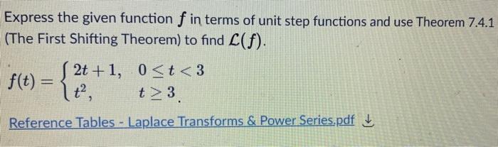 Solved Express the given function f in terms of unit step | Chegg.com
