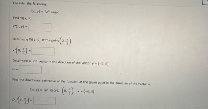 Solved Consider the following. f(x,y)=7exsin(y) Find | Chegg.com