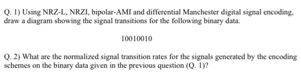 Answered: Q. 1) Using NRZ-L, NRZI, bipolar-AMI and differen