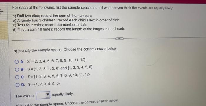 Solved For each of the following, list the sample space and | Chegg.com