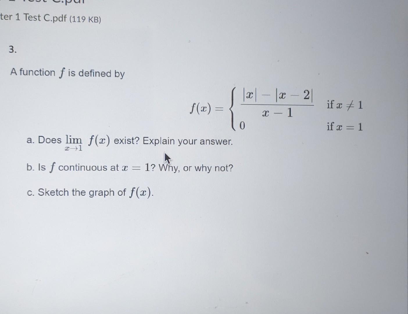 Solved ter 1 Test C.pdf (119 KB) 3. A function f is defined | Chegg.com