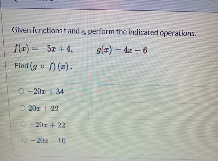 Solved Given functions fand g, perform the indicated | Chegg.com
