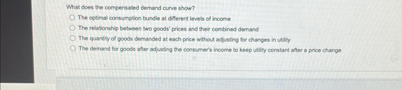 Solved What does the compensated demand curve show?The | Chegg.com