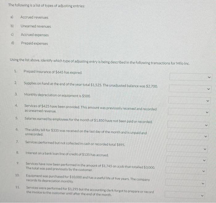 Solved Using the list above, identify which type of | Chegg.com
