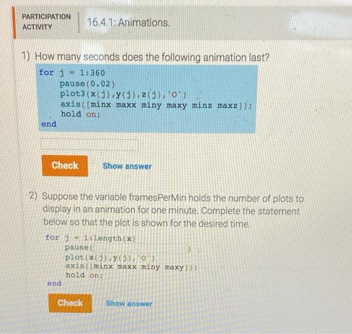 Solved PARTICIPATION ACTIVITY 16.4.1: Animations, 1) How | Chegg.com