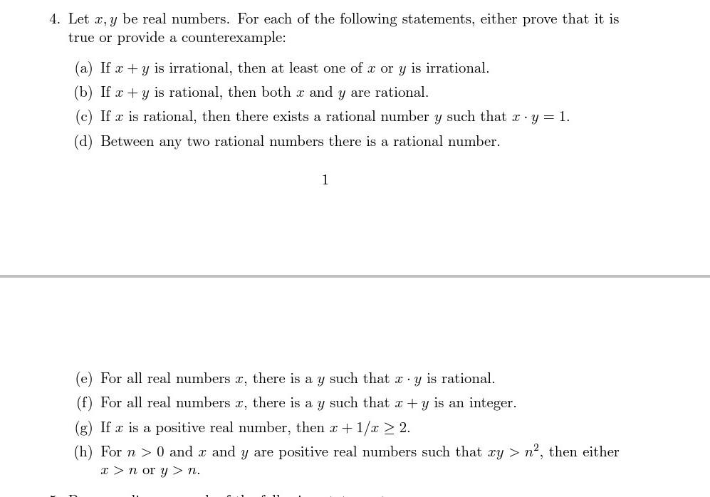 Solved 4. Let x,y be real numbers. For each of the following | Chegg.com