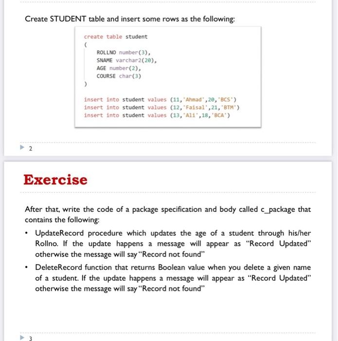 Solved Create STUDENT table and insert some rows as the | Chegg.com