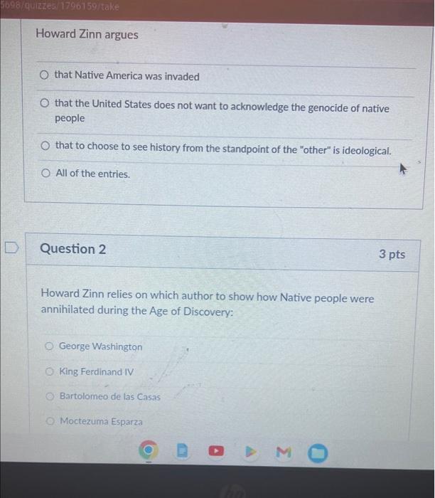 Howard Zinn argues that Native America was invaded | Chegg.com
