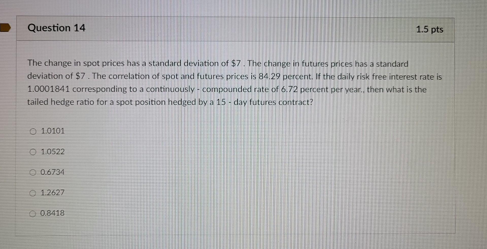 Solved The change in spot prices has a standard deviation of | Chegg.com