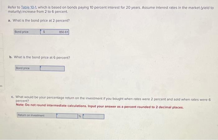 Solved Refer to Table 10-1, which is based on bonds paying | Chegg.com