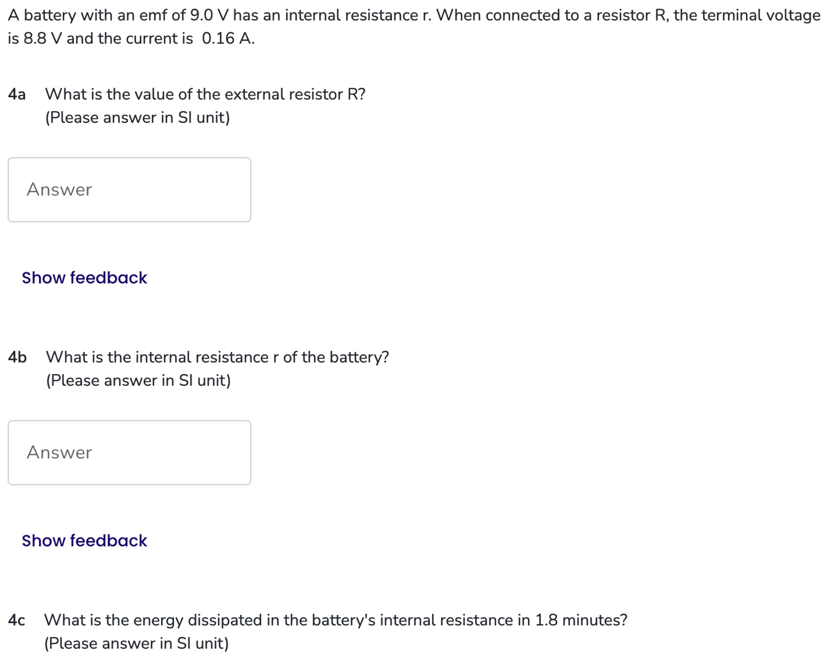 Solved A battery with an emf of 9.0V ﻿has an internal | Chegg.com