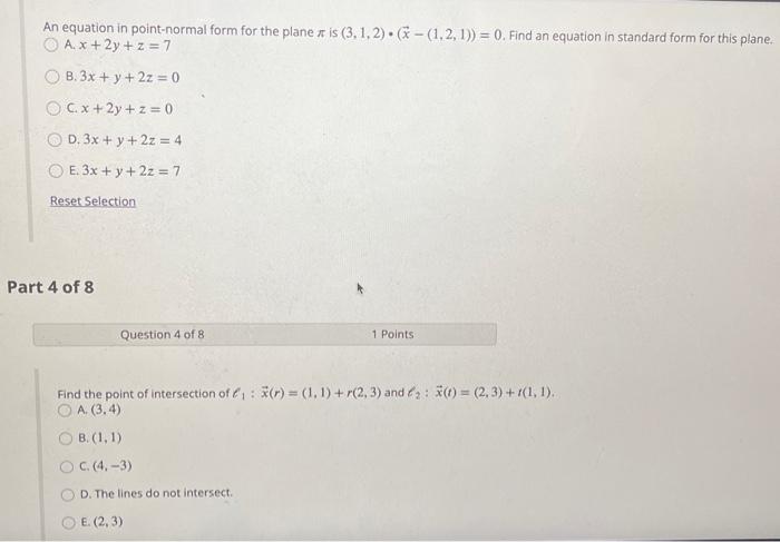 Solved An equation in point-normal form for the plane π is | Chegg.com