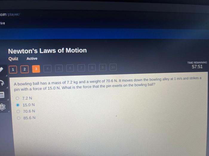 Solved A bowling ball has a mass of 7.2 kg and a weight of | Chegg.com