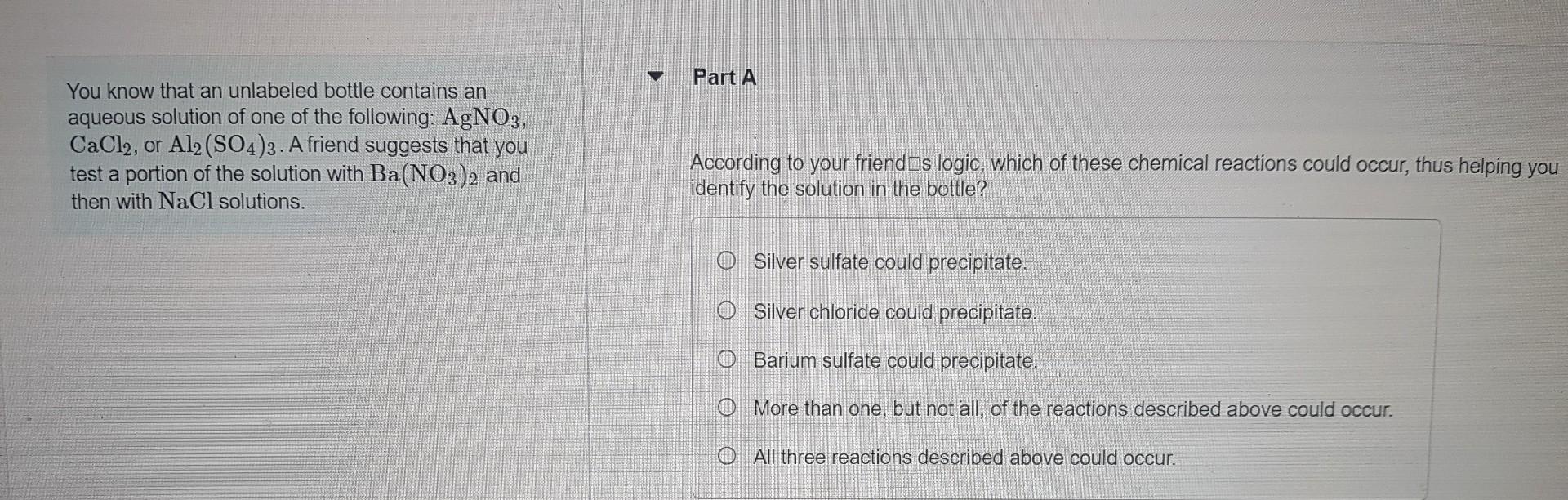 Solved You know that an unlabeled bottle contains an aqueous | Chegg.com