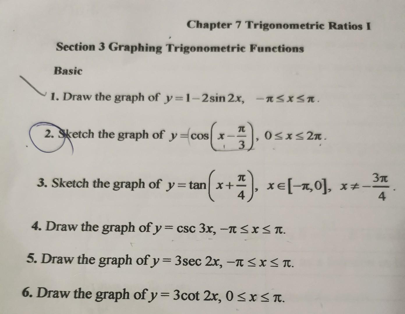 Solved Chapter 7 Trigonometric Ratios I Section 3 Graphing | Chegg.com