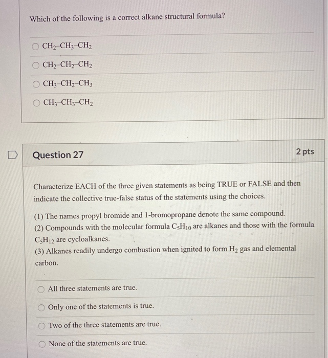 Solved Which of the following is a correct alkane structural | Chegg.com