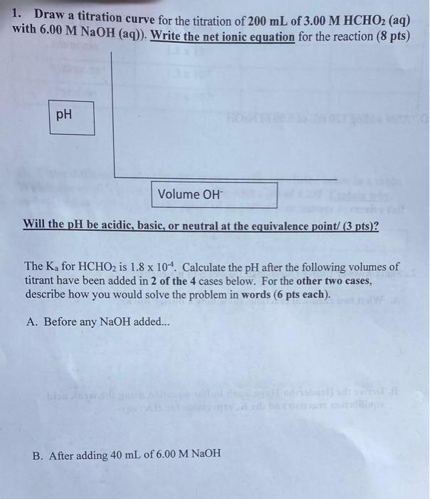 1. Draw a titration curve for the titration of 200 mL | Chegg.com