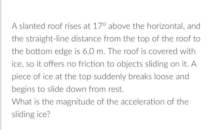 Solved A slanted roof rises at 17∘ above the horizontal, and | Chegg.com