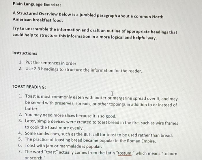 Solved plain Language Exercise: A Structured Overview Below | Chegg.com
