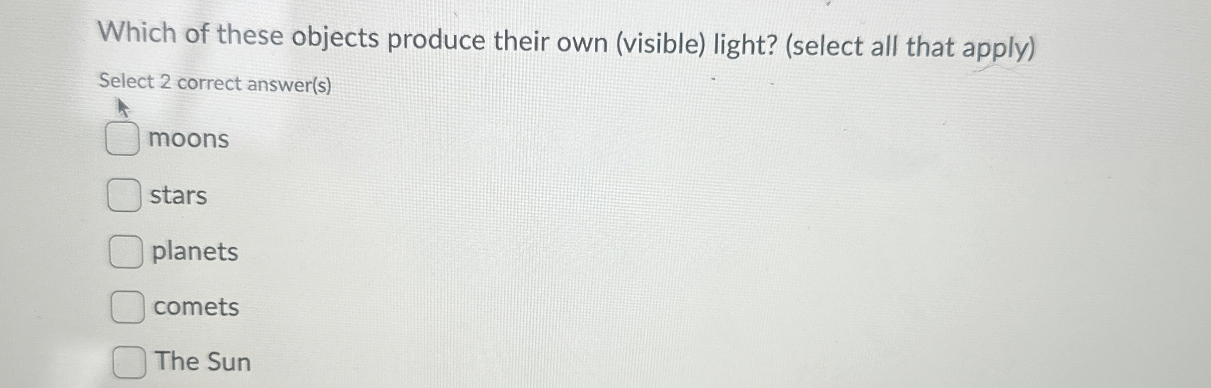 Solved Which of these objects produce their own (visible) | Chegg.com