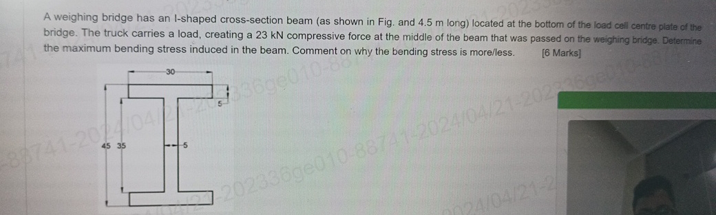 Solved A weighing bridge has an I-shaped cross-section beam | Chegg.com