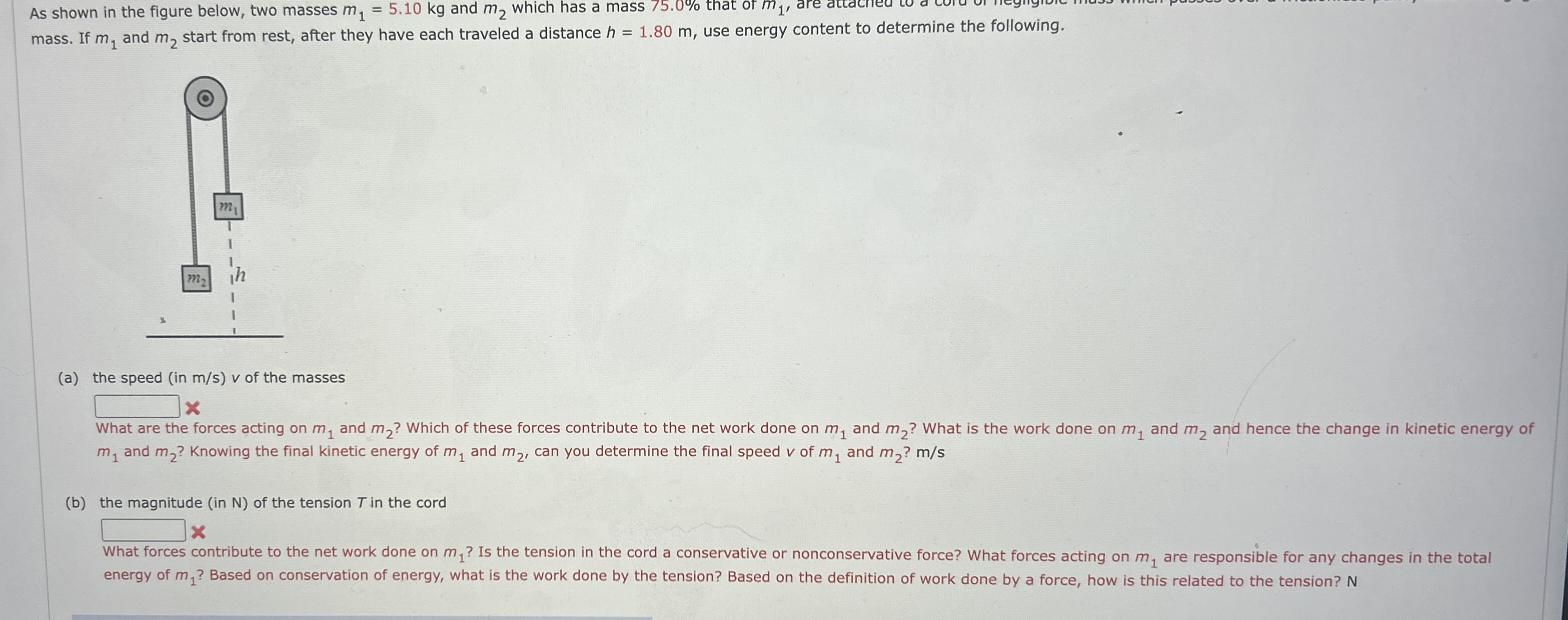 Solved As shown in the figure below, two masses m1=5.10kg | Chegg.com