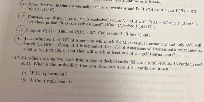 Solved 42. Consider two disjoint (or mutually exclusive) | Chegg.com