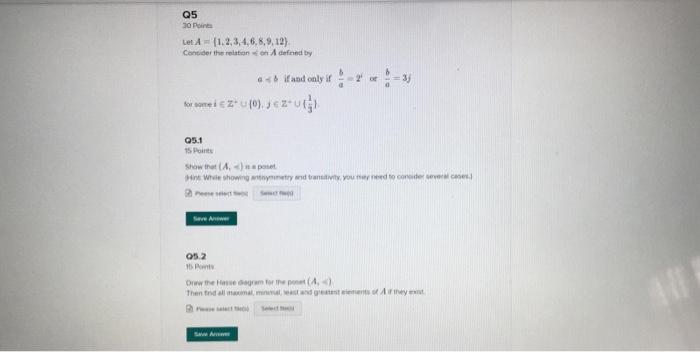 Solved Q5 30 Point Let A - 1.2,3,4,6,8,9,12) Consider the | Chegg.com