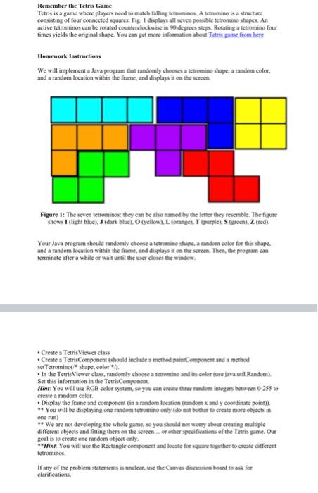 Solved Remember the Tetris Came Tetris is a game where | Chegg.com