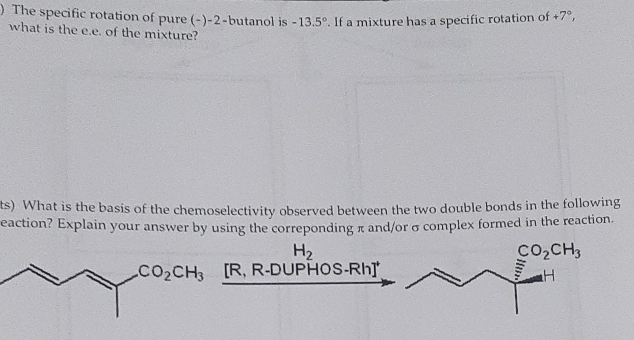 Solved ) The specific rotation of pure (-)-2-butanol is - | Chegg.com