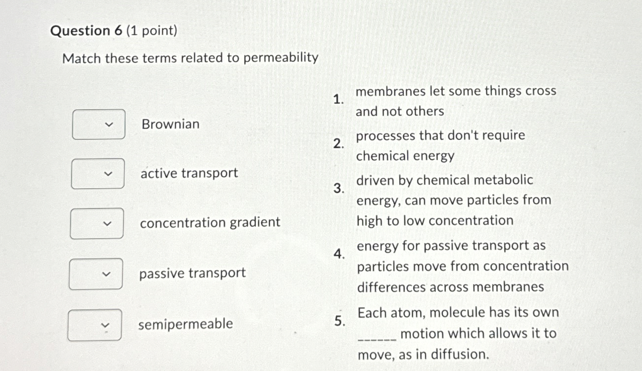 Solved Question 6 (1 ﻿point)Match these terms related to | Chegg.com