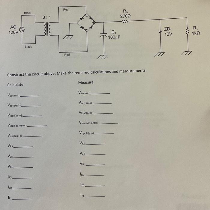Solved given circuit values, calculate empty spaces with | Chegg.com