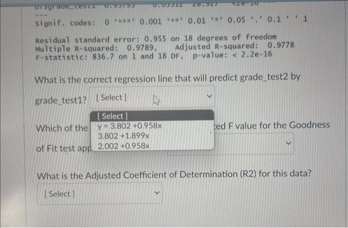 Solved Call: 1m (formula = df$grade_test2 df$grade_test1) | Chegg.com