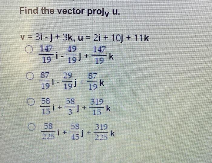 Solved Find the vector projvu. | Chegg.com