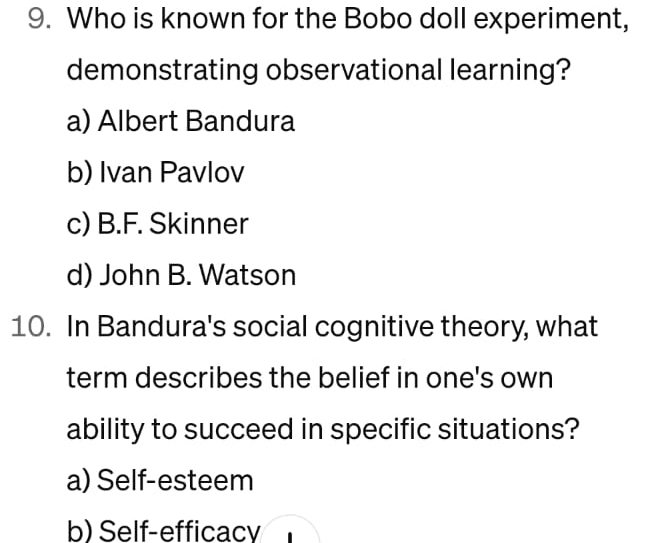 Solved Who is known for the Bobo doll experiment, | Chegg.com
