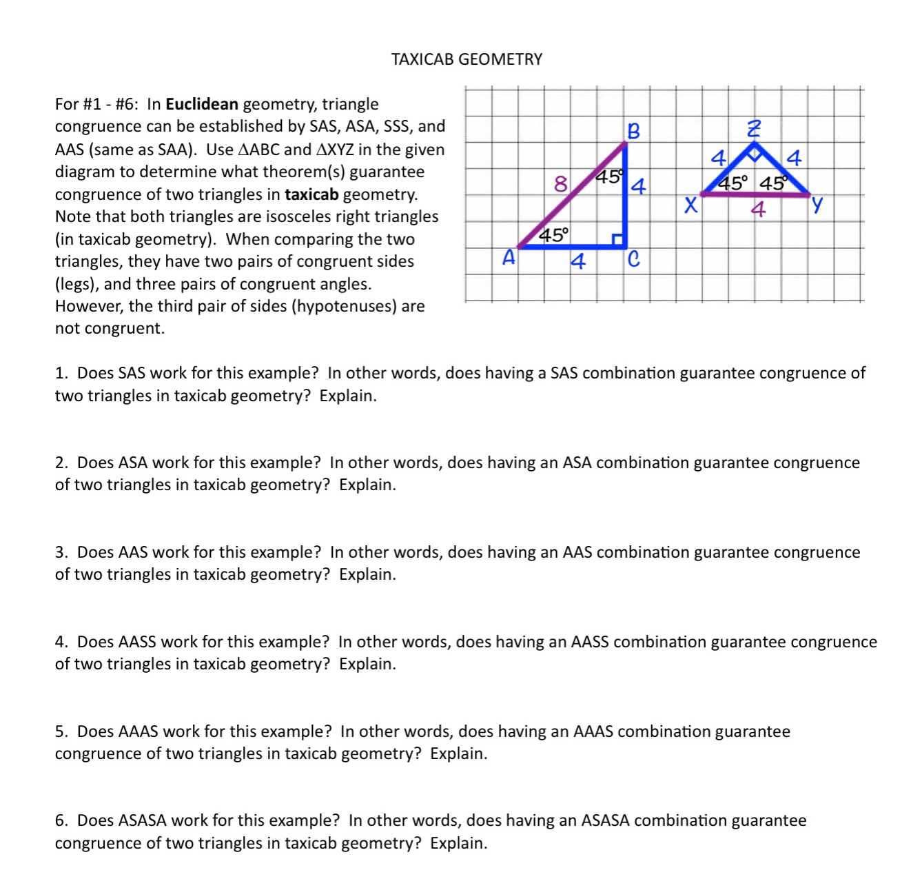 Solved by an EXPERT TAXICAB GEOMETRYFor #1 - ﻿#6: In Euclidean geometry, | Chegg.com