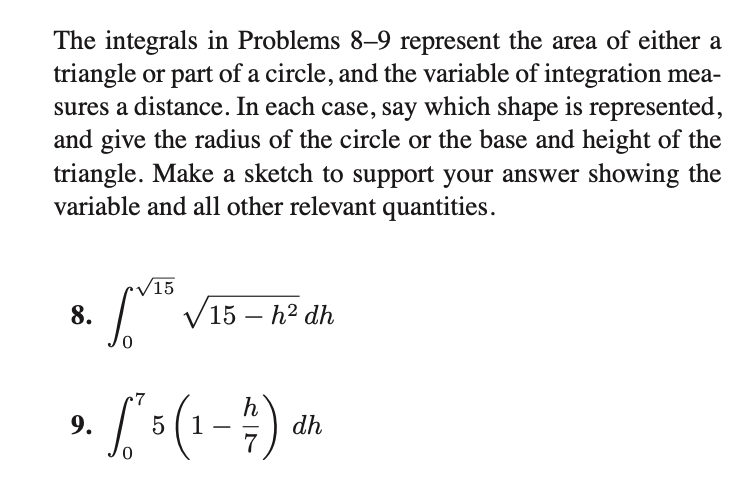 Solved The integrals in Problems 8-9 ﻿represent the area of | Chegg.com