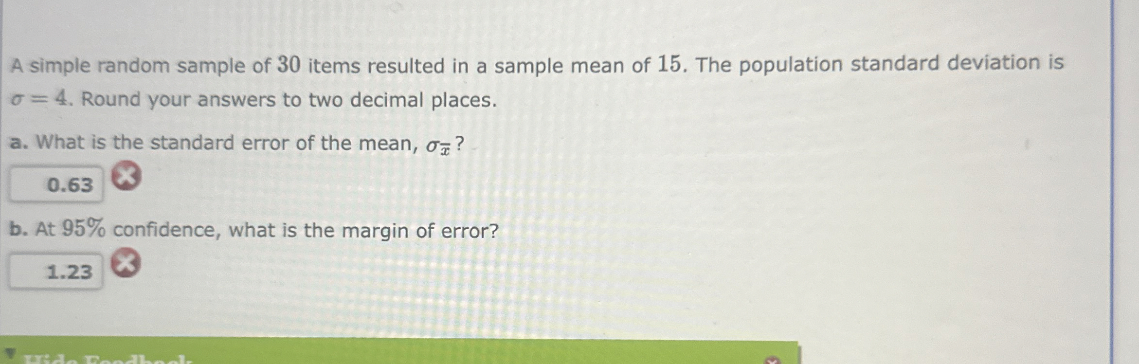 Solved A simple random sample of 30 ﻿items resulted in a | Chegg.com