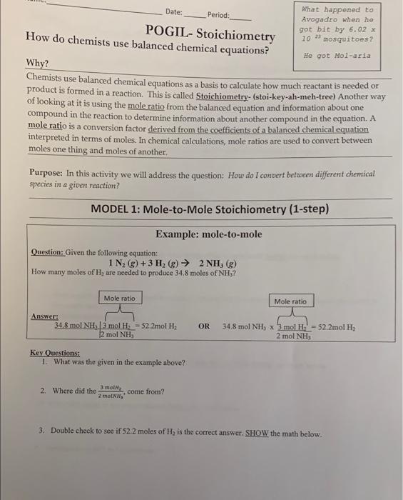 Solved Date: Period: POGIL- Stoichiometry How do chemists | Chegg.com